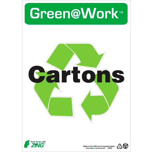 Zing Green at Work Sign, Cartons with Recycle Symbol, 10"W x 14"H ...
