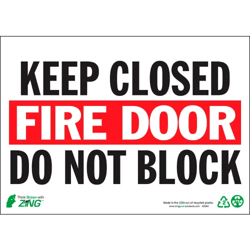 Zing Eco Safety Sign, Keep Fire Door Closed, 14"W x 10"H, Recycled ...