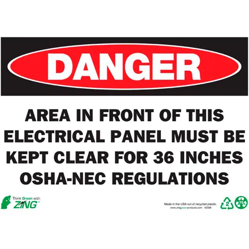 Zing Eco Safety Sign, Danger Electrical Panel, 14"W x 10"H, Recycled ...