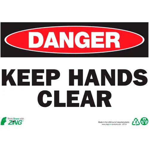 Zing Eco Safety Sign, Danger Keep Hands Clear, 14"W x 10"H, Recycled ...