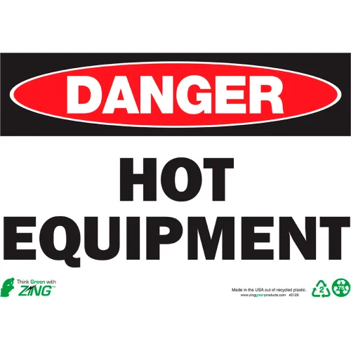 Zing Eco Safety Sign, Danger Hot Equipment, 14"W x 10"H, Recycled Aluminum