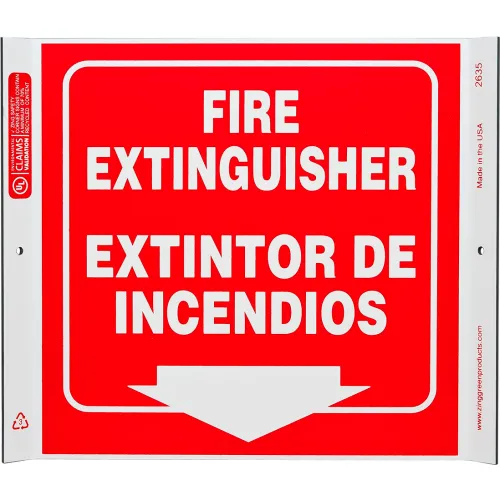 Zing Eco Safety Corner Sign, Fire Extinguisher Bilingual, 10"W x 10"H ...