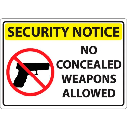 Zing Concealed Carry Sign, Security Notice No Concealed Weapons, 14"W x ...