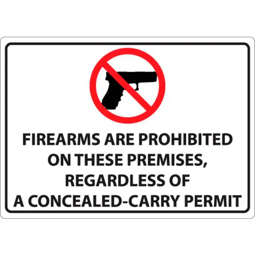 Zing Concealed Carry Sign, Firearms Prohibited, 14"W x 10"H, Recycled ...