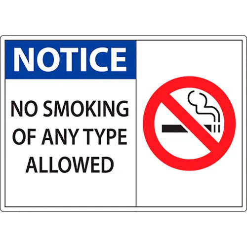 Zing No Smoking Sign, Notice No Smoking Of Any Type Allowed, 14"W x 10 ...