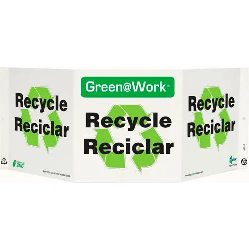 Zing Green at Work Tri-View Sign, Recycle/Reciclar, 20"W x 7-1/2"H ...