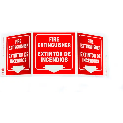 Zing Eco Safety Tri View Sign, Bilingual, Fire Extinguisher, 20"W x 7-1 ...