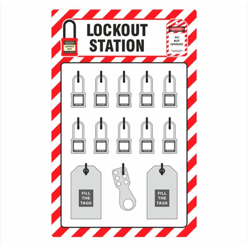 Zing Lockout Shadow Board, 10 Padlock Capacity, 15"W x 3/16"D x 23-1/2 ...