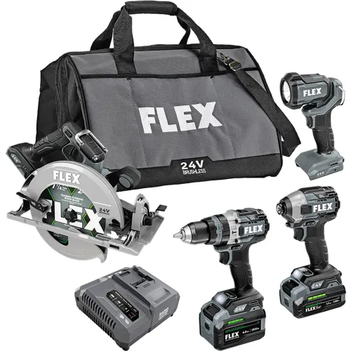 Flex 4 Tool Combo Kit w/ Turbo Hammer Drill Driver, Impact Driver Quick ...