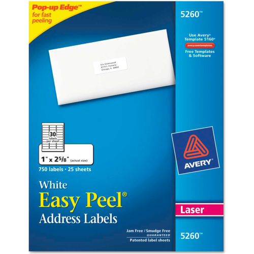 Avery Easy Peel Laser Address Labels 1 X 2 5 8 White 750 Pack Avery Easy Peel Laser Address Labels 1 X 2 5 8 White 750 Pack