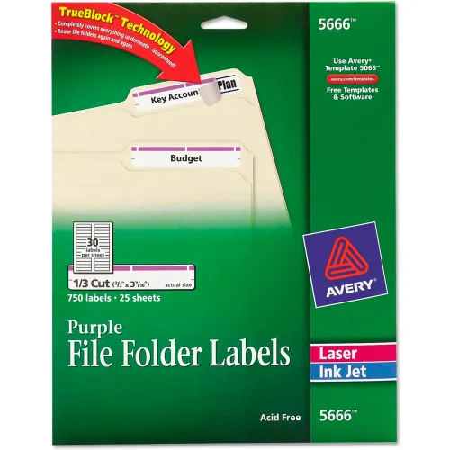 Avery® Self-Adhesive Laser/Inkjet File Folder Labels, Purple Border ...