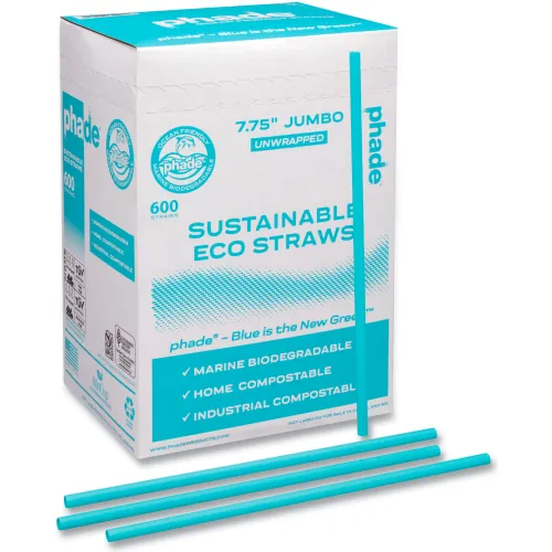 Phade™ 511203 Marine Biodegradable Straws, 7-3/4"L, Ocean Blue, 6000/Carton