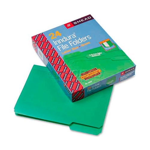 Smead® Waterproof Poly File Folders, 1/3 Cut Top Tab, Letter, Green, 24/Box