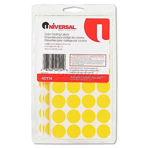 Universal® Permanent Self-Adhesive Color-Coding Labels, 3/4in dia ...