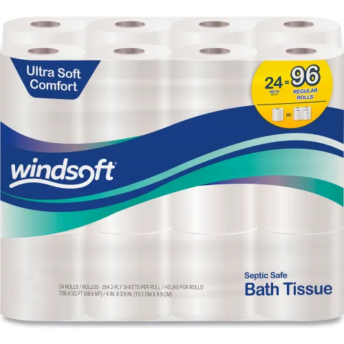 Windsoft® Premium Bath Tissue, Septic Safe, 2-Ply, Wht, 4 x 4, 284 ...
