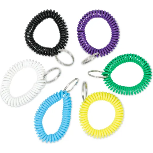 Universal® Wrist Coil Plus Key Ring, Plastic, Assorted Colors, 6/Pack