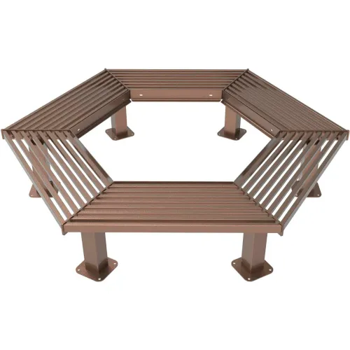 UltraSite® 8' Hexagon Tree Bench, In-Ground Mount, Brown