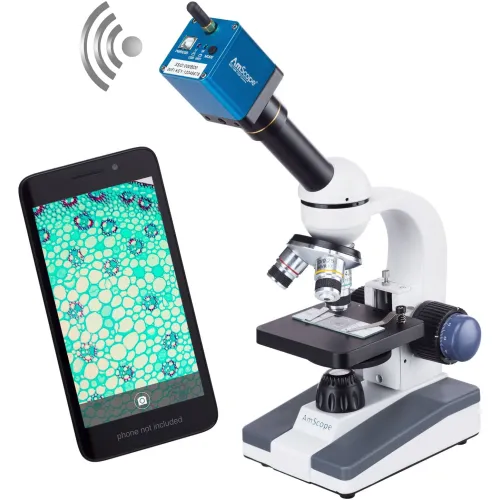 AmScope 40X-1000X Portable LED Monocular Student Microscope, USB/Wi-fi ...