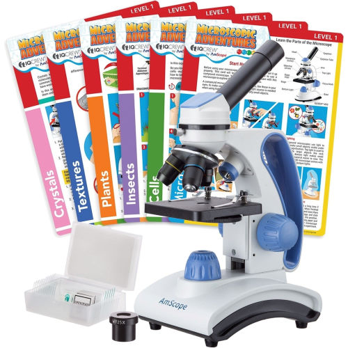 AmScope 40X-1000X Monocular Student Microscope with Coarse-Focus, 10-pc ...