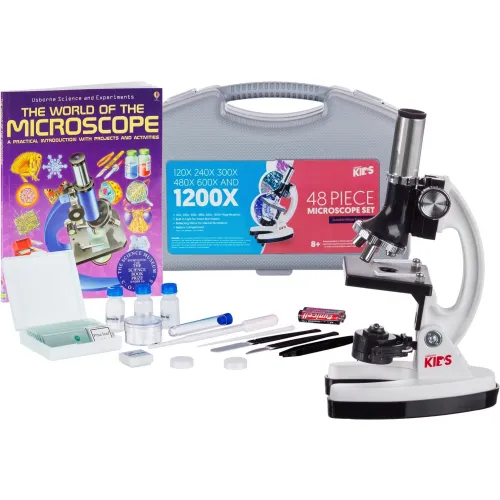 AmScope 1200X 48-pc Beginner Microscope Kit with Slides, LED Light ...