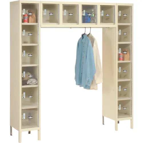 Global Industrial™ 16 Person Clear View Locker, 72"W x 18"D x 78"H, Tan ...