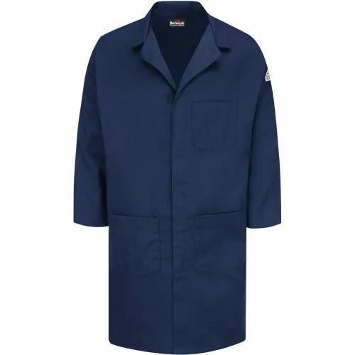 Bulwark® Unisex Concealed Snap Front Lab Coat, Navy, Cotton/Nylon, S