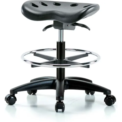 Interion® Polyurethane Tractor Stool With Foot Ring and Seat Tilt - Black w/ Black Base