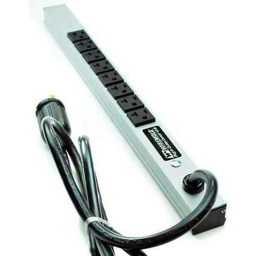 Wiremold CabinetMATE Power Strip W/Locking Plug, 8 Outlets, 20A, 15' Cord