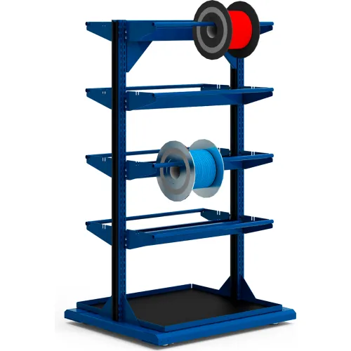 Stationary Reel Rack 32"W x 27"D x 55"H Bottom Shelf 8 Storage Rods ...
