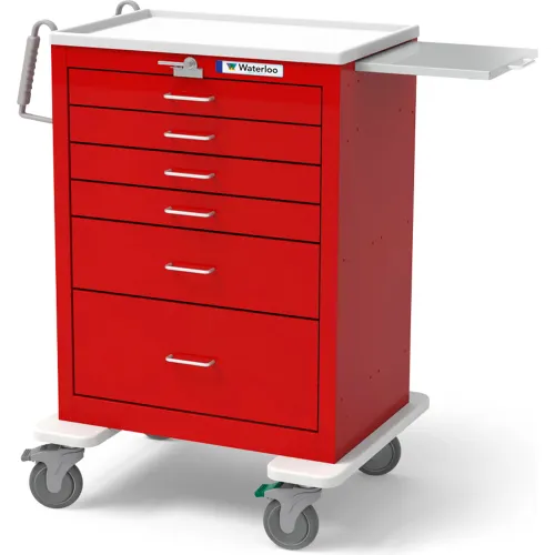 Waterloo Healthcare 6-Drawer Steel Tall Emergency Cart, Lever Lock, Red