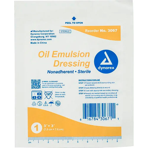 Dynarex Oil Emulsion Dressing Bandage, 3"L x 3"W, 200 Pcs