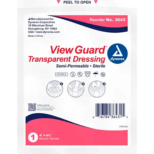 Dynarex View Guard® Sterile Transparent Dressings, 4"L x 4-3/4"W, 200 Pcs