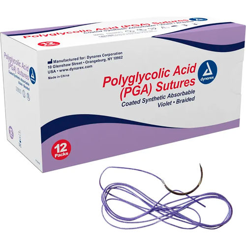 Dynarex 30"L Synthetic Absorbable Sutures C6 Needle, Violet, Size 4 to ...