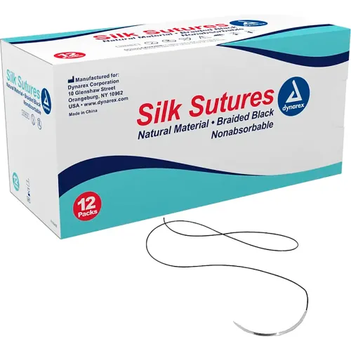 Dynarex 18"L Braided Non Absorbable Silk Sutures C6 Needle, Black, Size ...