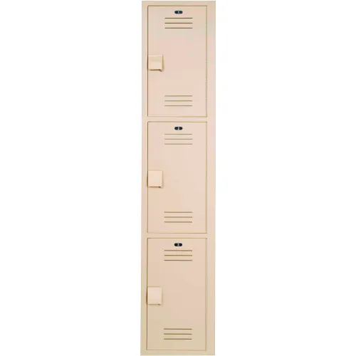 Bradley® 3-Tier 3 Door Lenox Plastic Locker, 15"W x 18"D x 72"H, Beige ...
